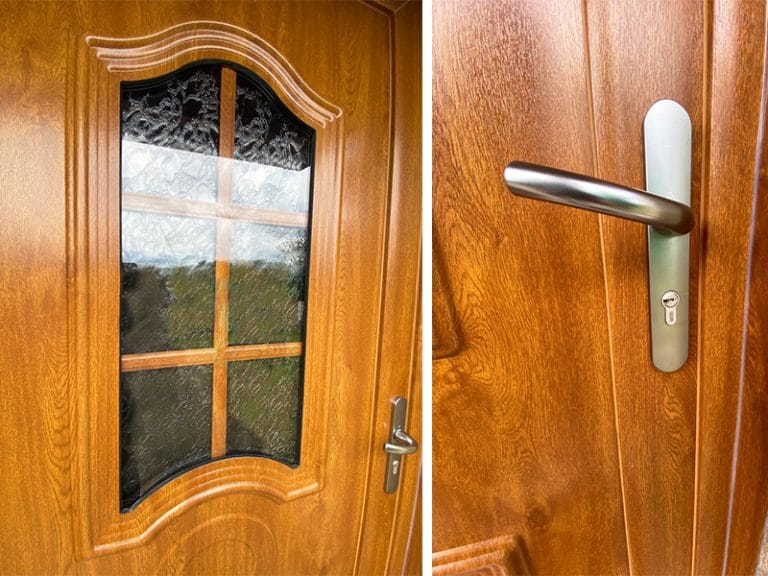 Porte d'entrée PVC chêne doré modèle Electra avec croisillons intégrés ...